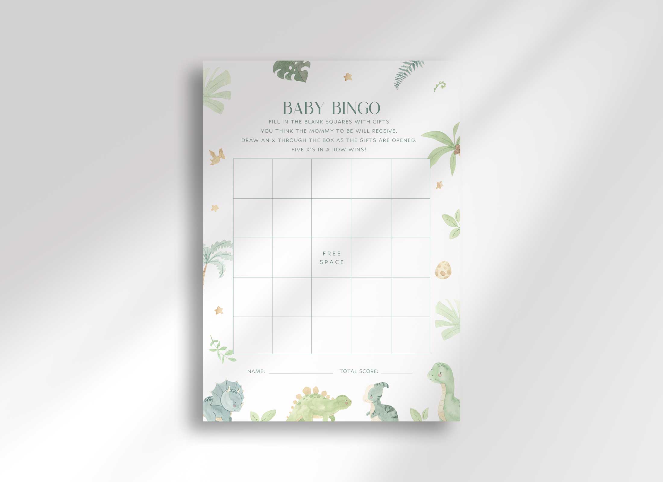 Baby Dino Baby Shower Bingo Game – Helia Design Co.