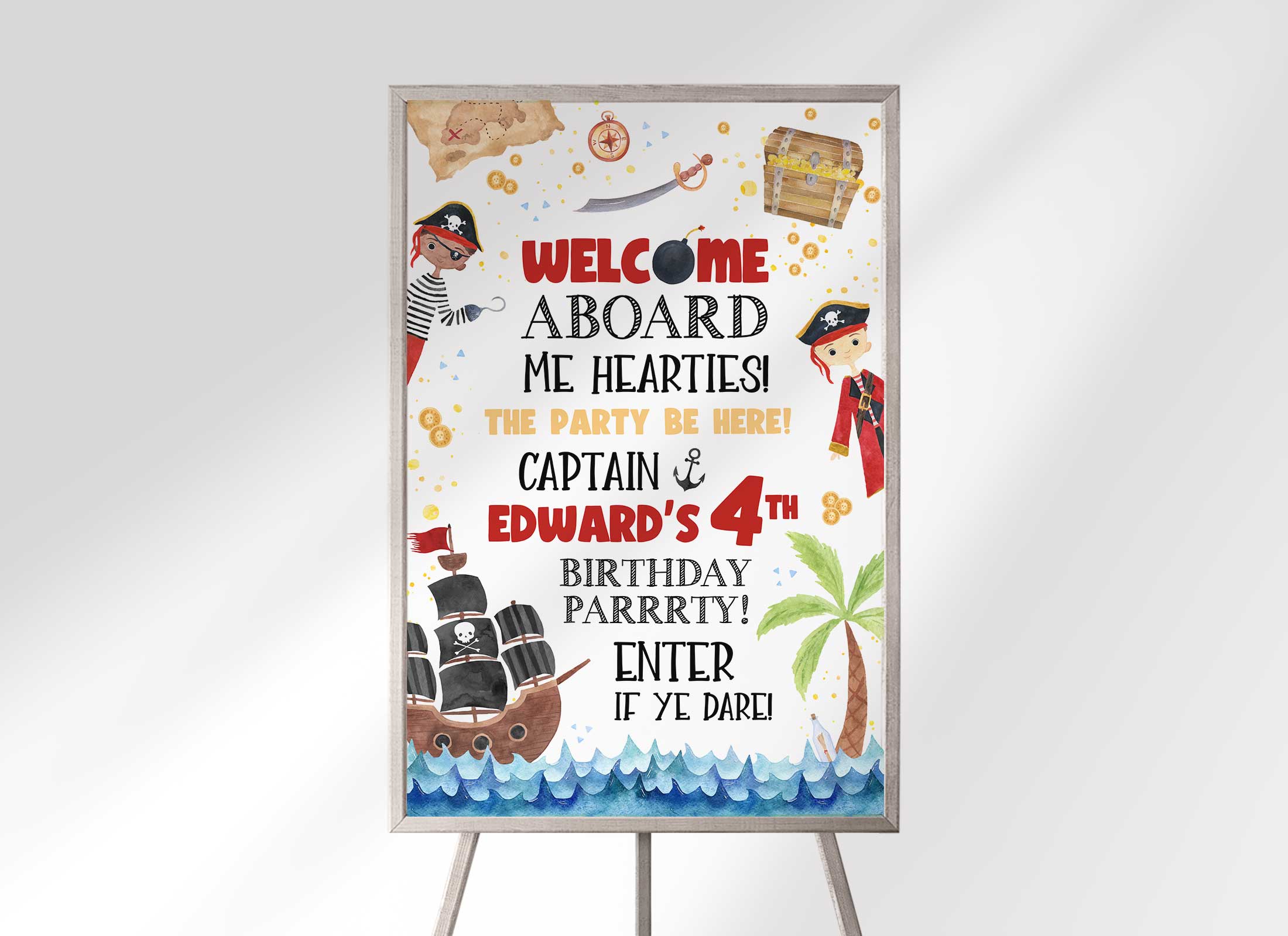 Pirate Birthday Welcome Sign Template – Helia Design Co.