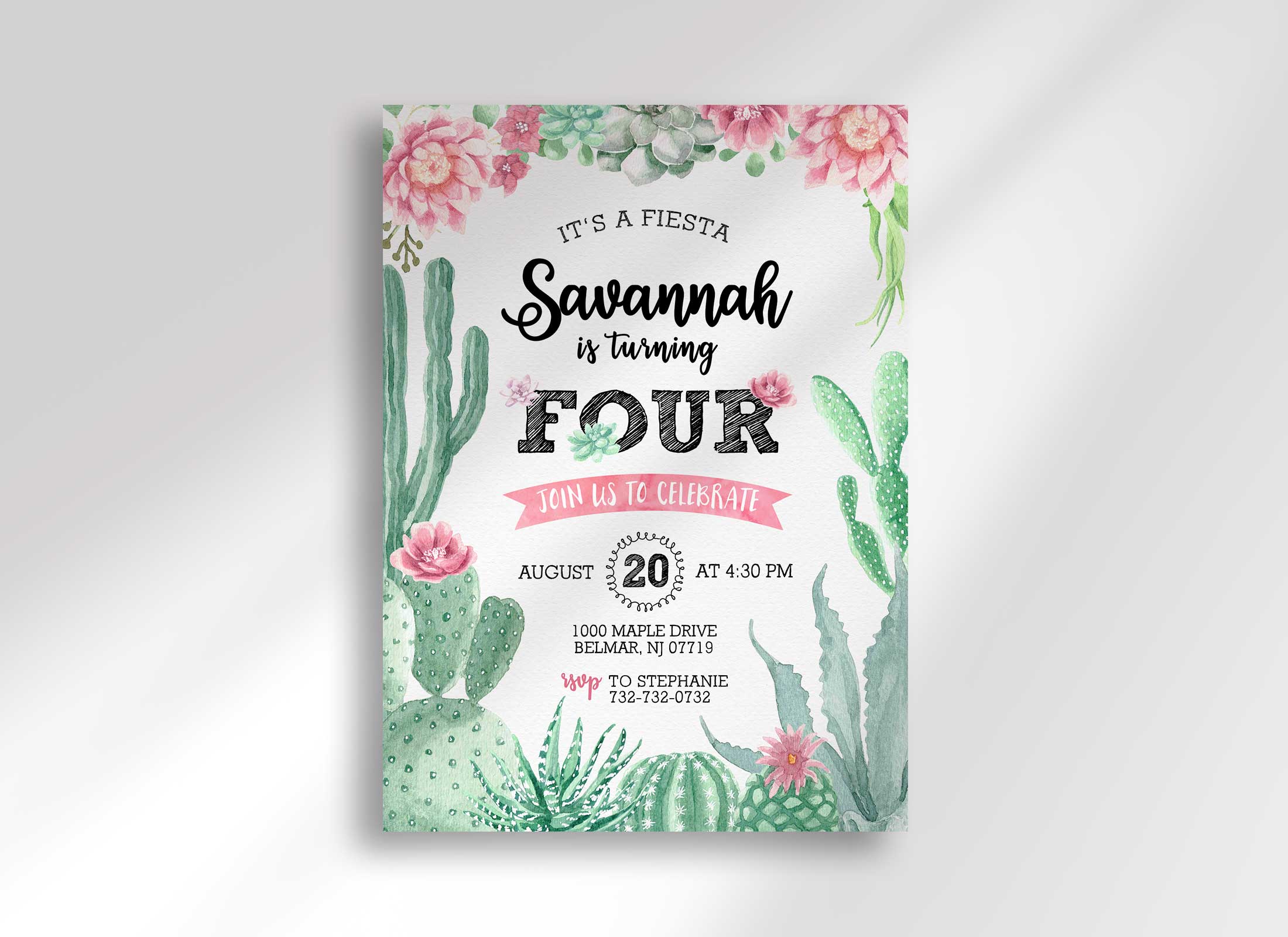 Succulent Birthday Invitation Template – Helia Design Co.