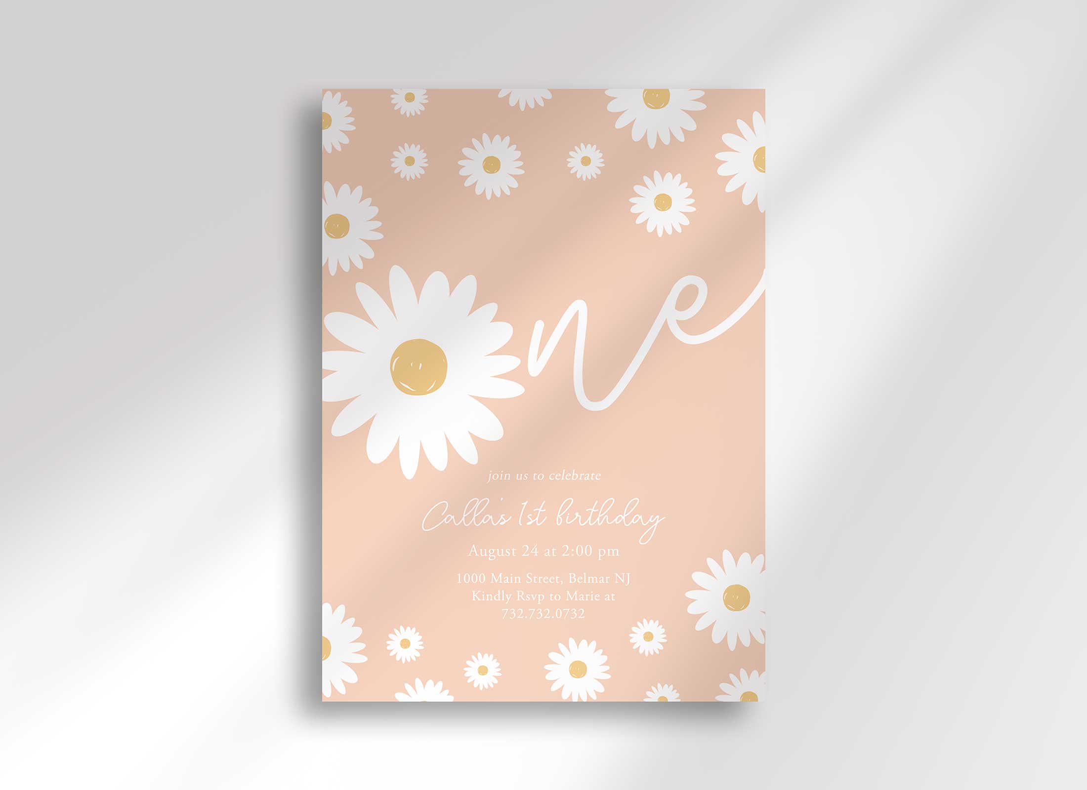 Apricot Daisy 1st Birthday Invitation Template – Helia Design Co.