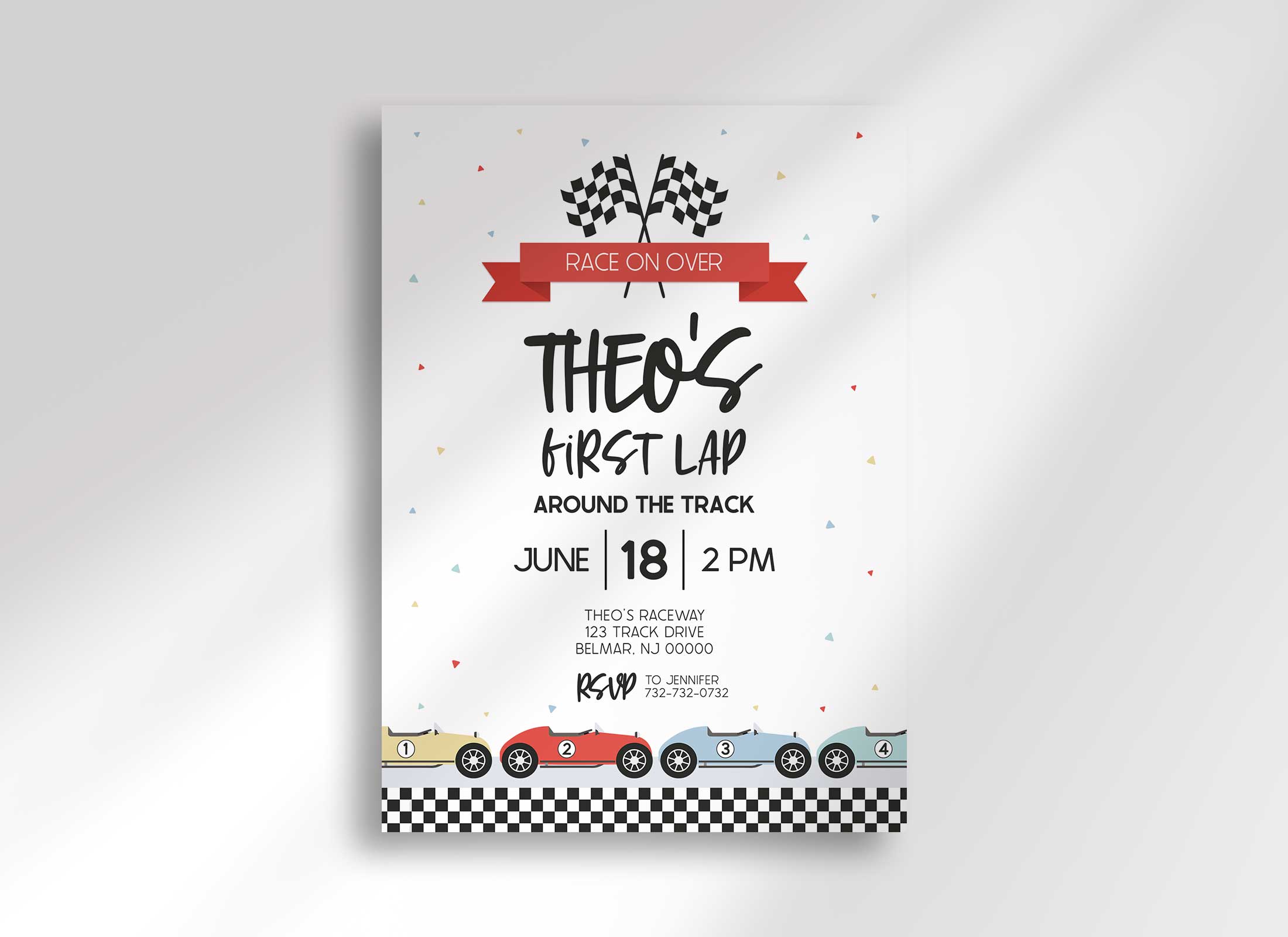 Retro Race Car First Lap Around the Track Birthday Invitation Template ...