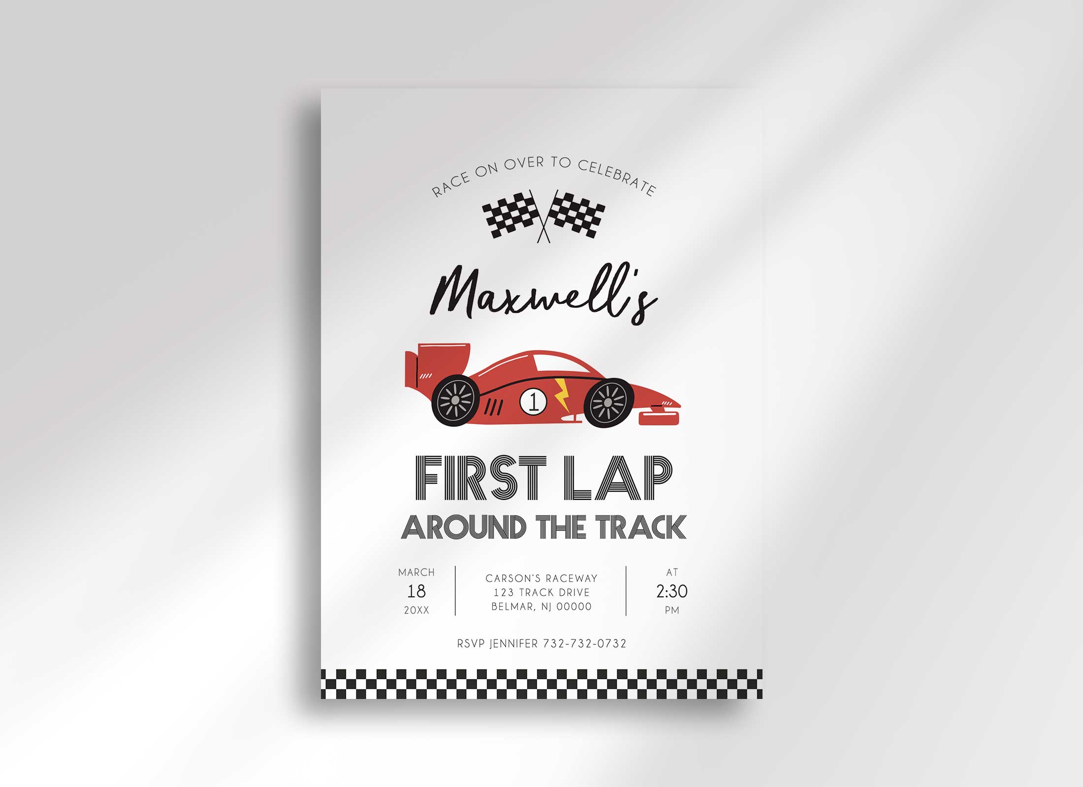 Racer First Lap Birthday Invitation Template – Helia Design Co.