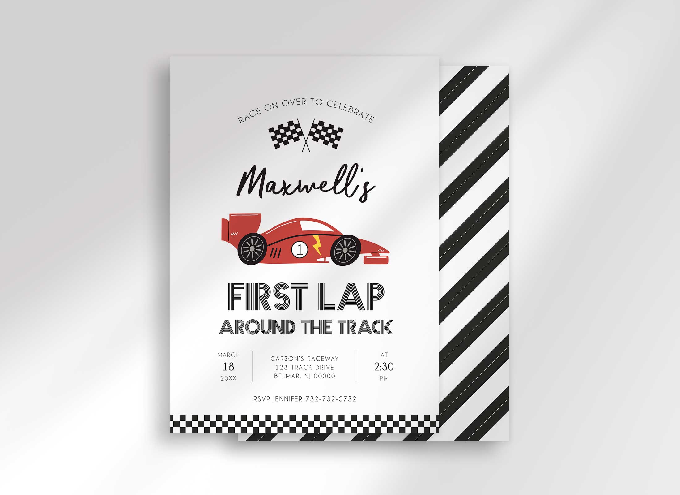 Racer First Lap Birthday Invitation Template – Helia Design Co.