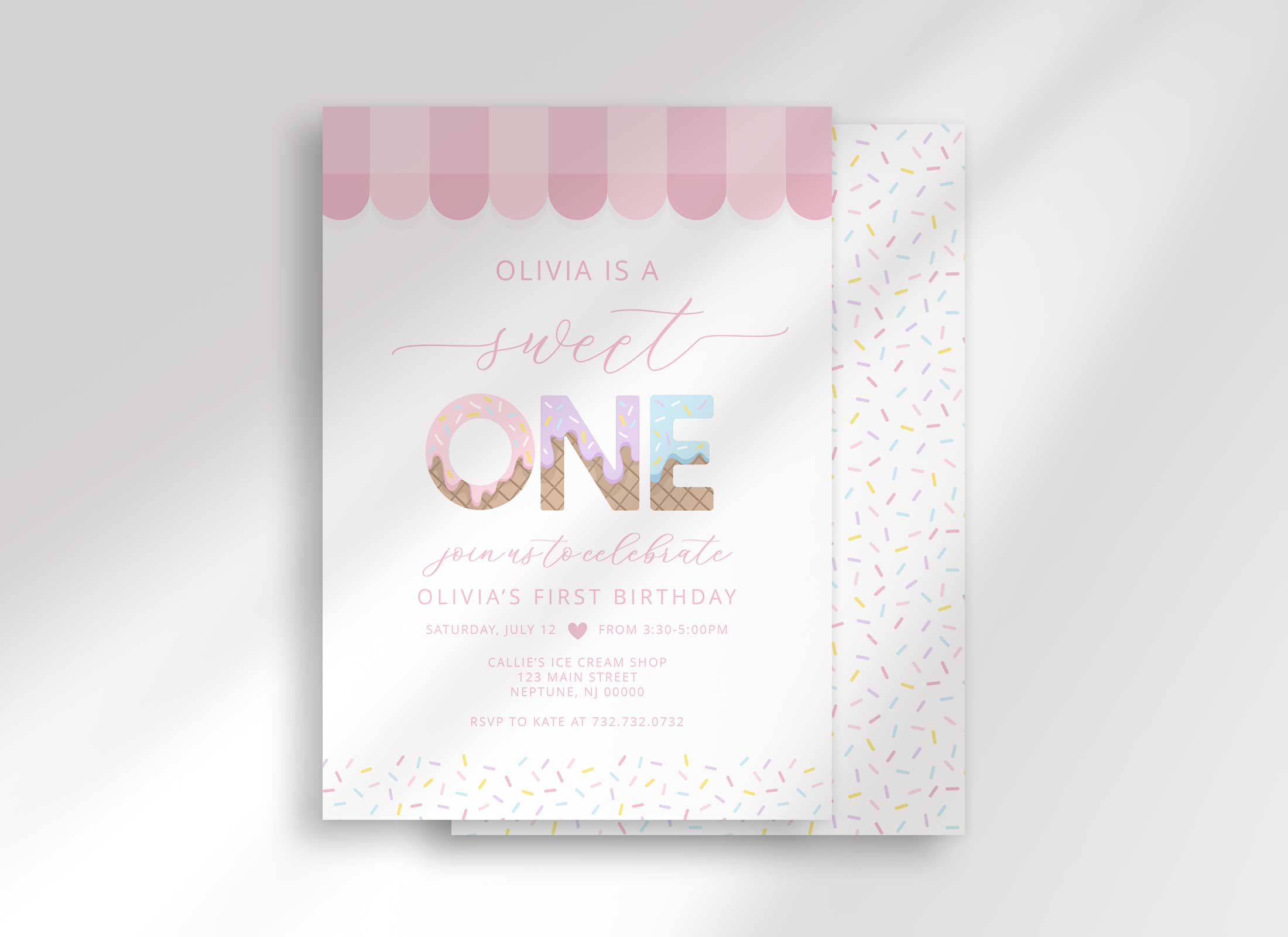 Ice Cream Parlor First Birthday Invitation Template – Helia Design Co.