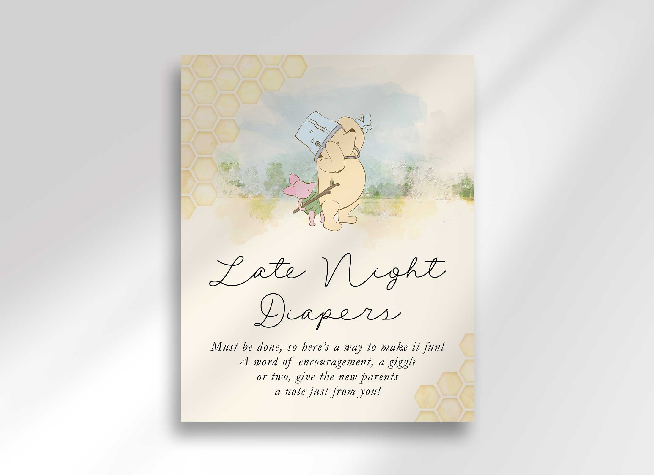 Classic Winnie the Pooh Baby Shower Late Night Diapers Sign – Helia ...