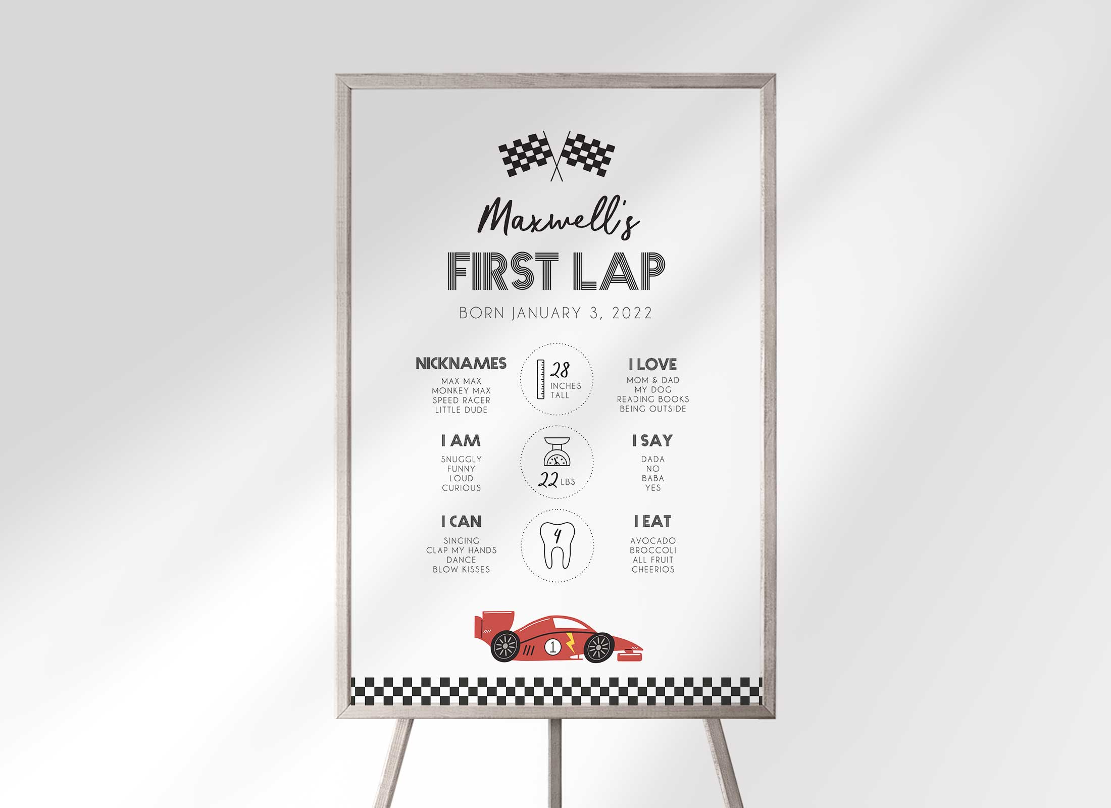 Racer Birthday Milestone Chart Template – Helia Design Co.