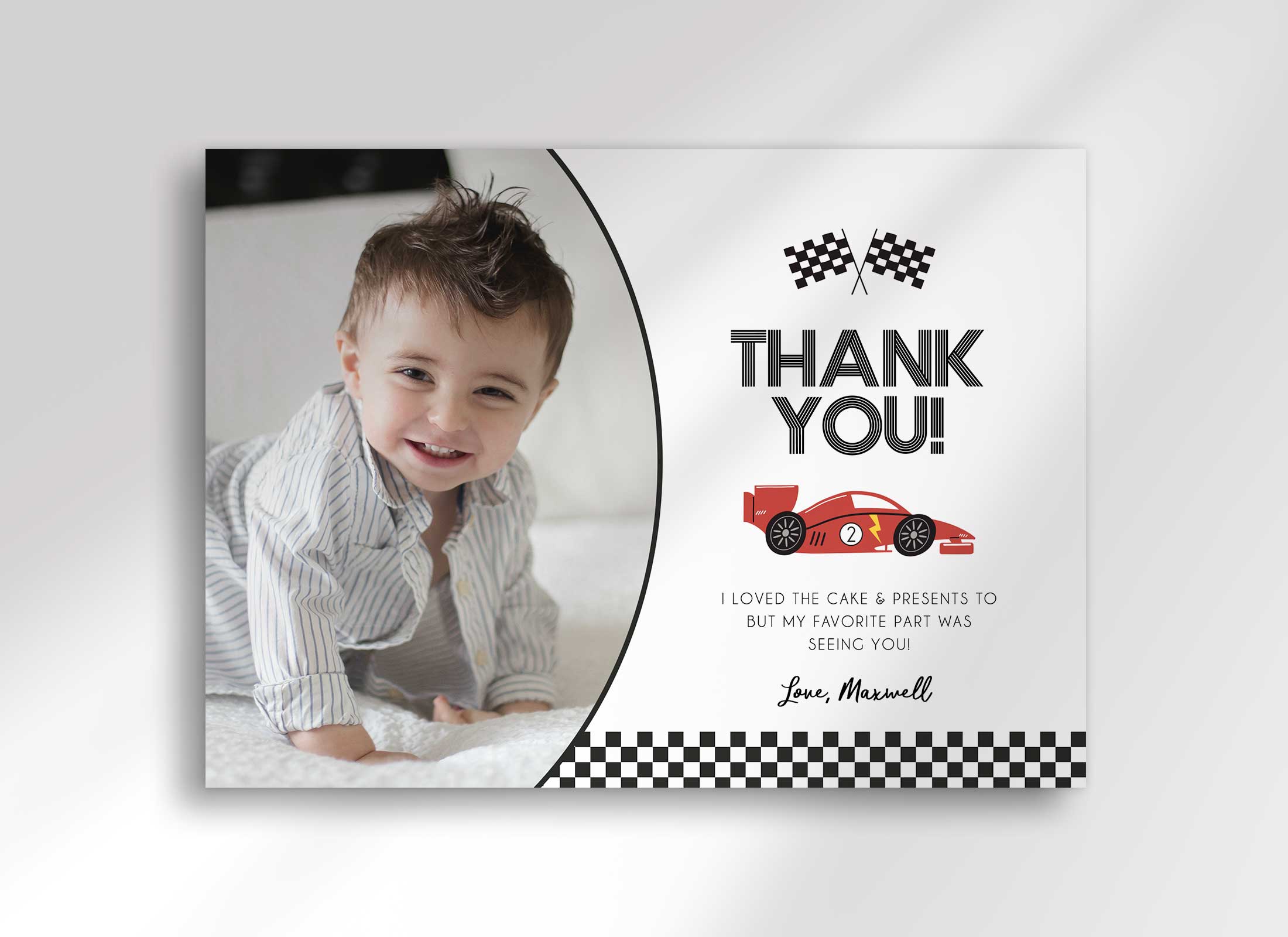 Racer Birthday Thank You Card Template – Helia Design Co.