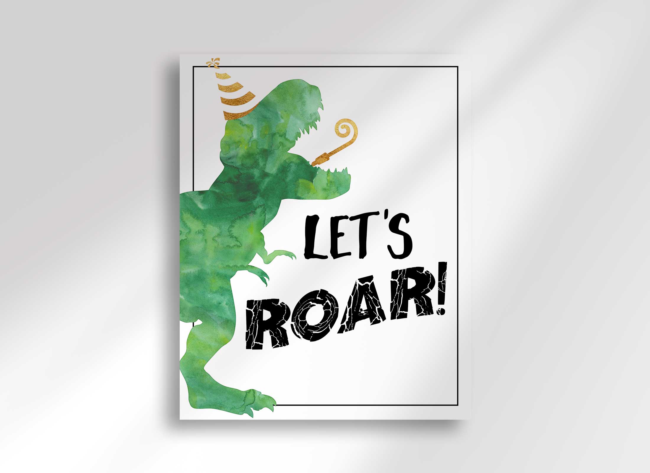 Green T-Rex Let’s Roar Party Sign – Helia Design Co.