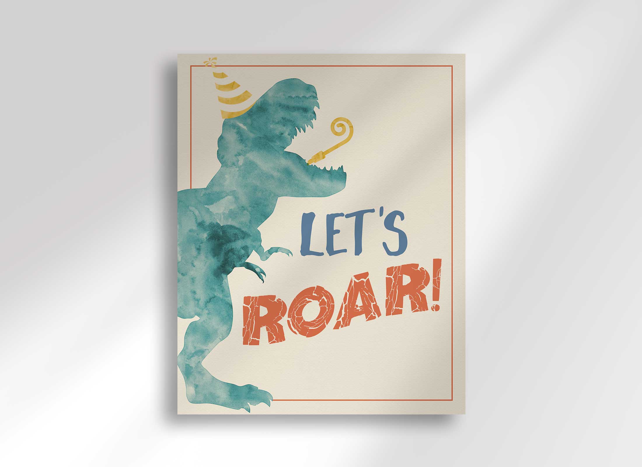 Colorful T-Rex Let’s Roar Party Sign – Helia Design Co.