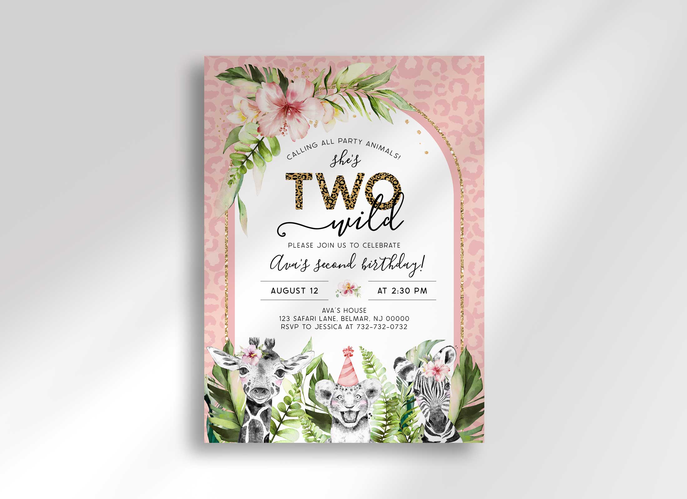 Pink Safari Two Wild Birthday Invitation Template – Helia Design Co.