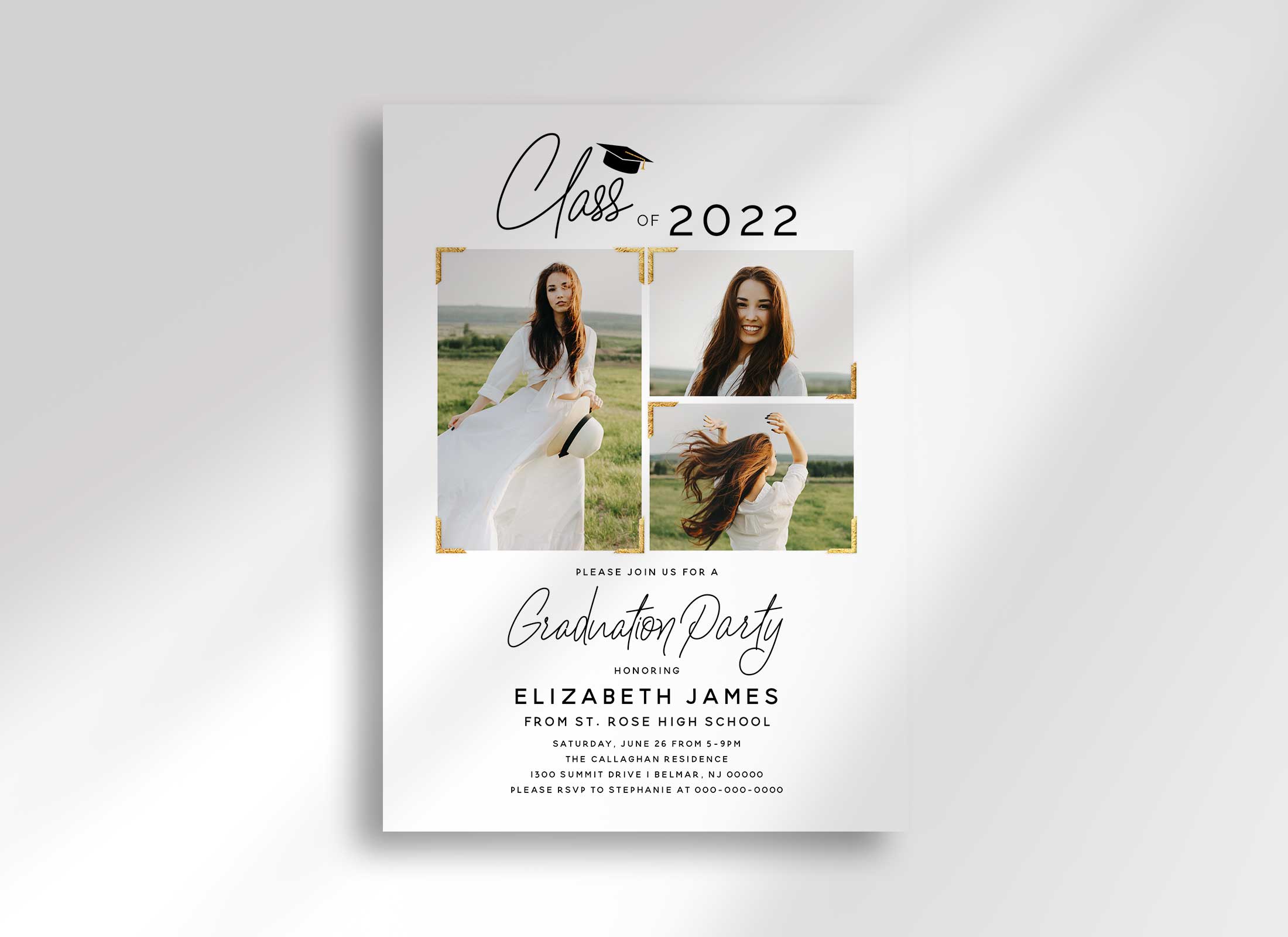 Modern Graduation Invitation Template with Photos – Helia Design Co.