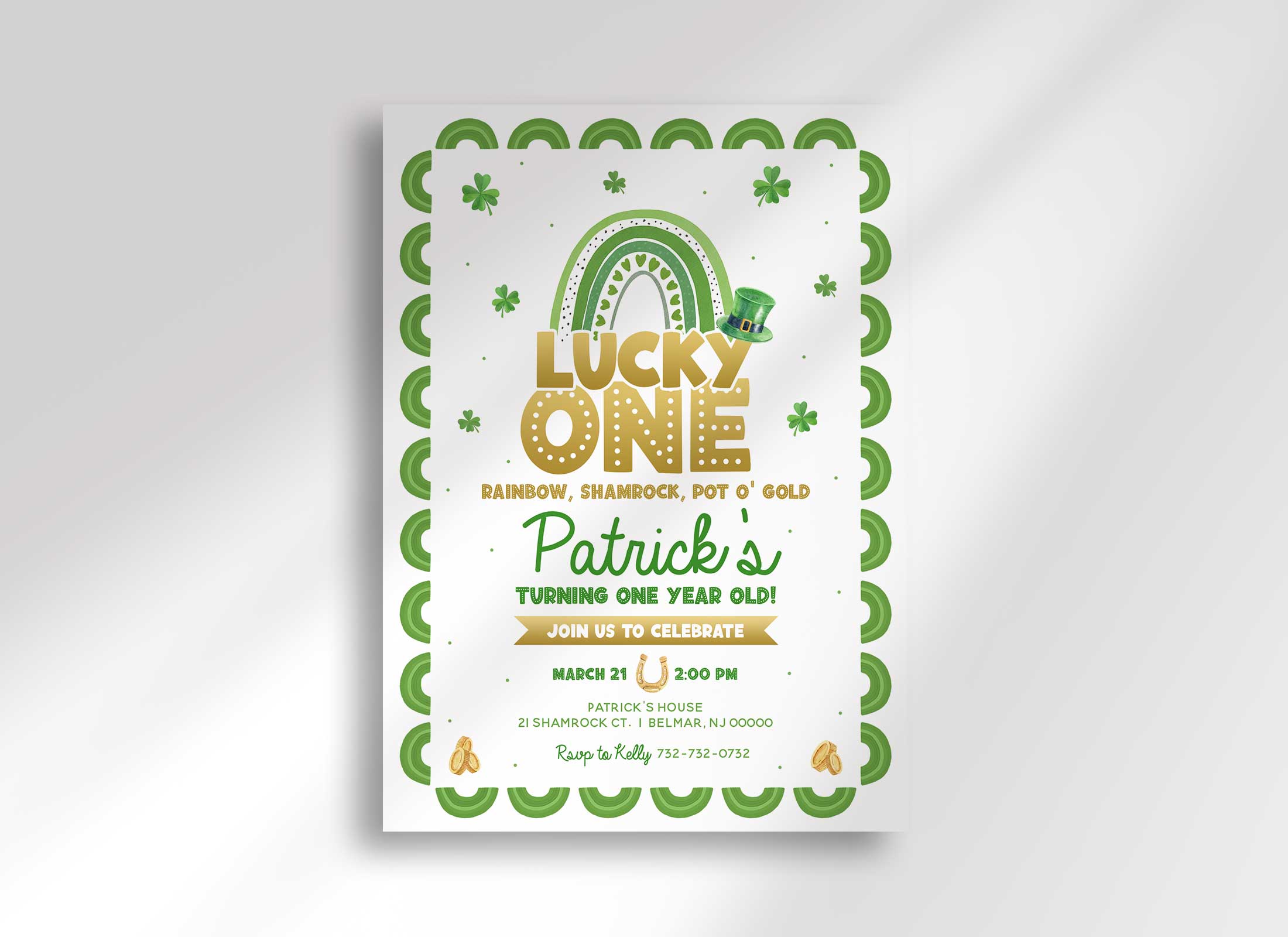 Lucky One First Birthday Invitation Template – Helia Design Co.
