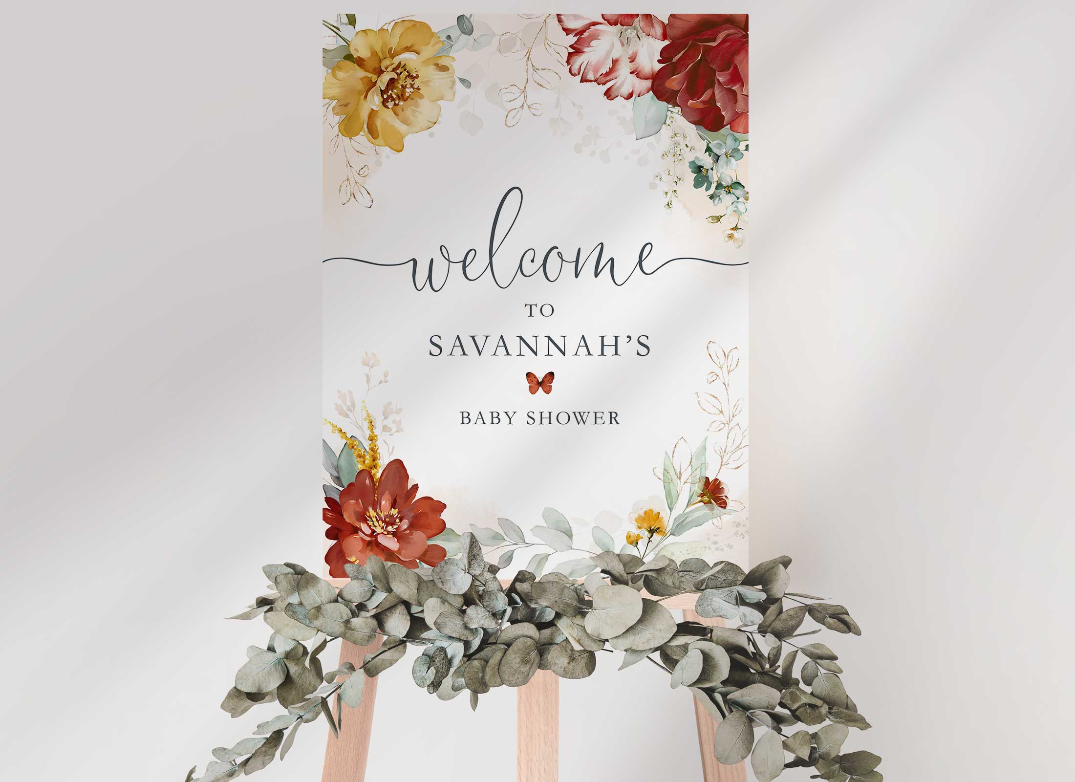 Red Floral Baby Shower Welcome Sign – Helia Design Co.