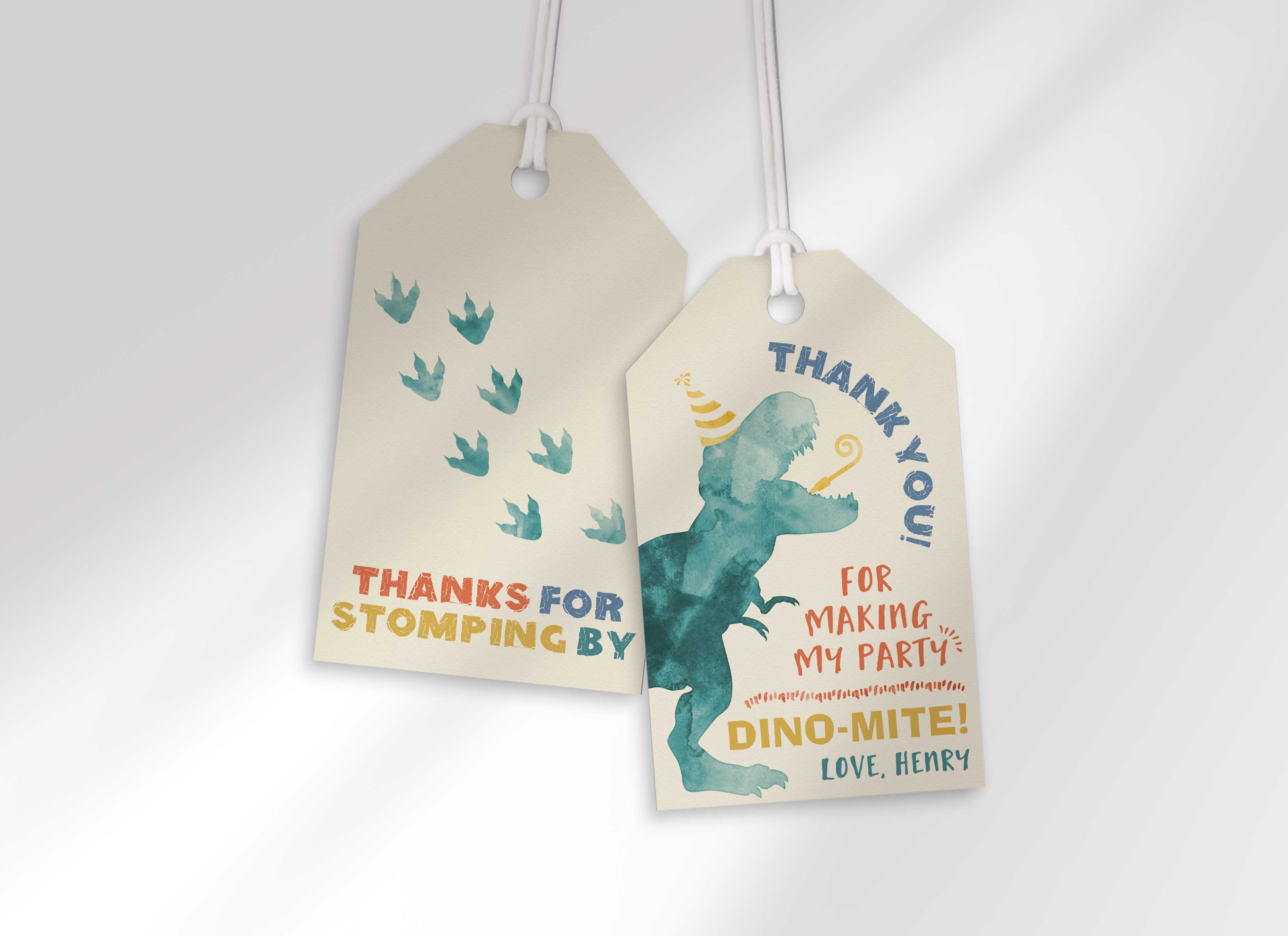Colorful T-Rex Dinosaur Birthday Favor Tags – Helia Design Co.