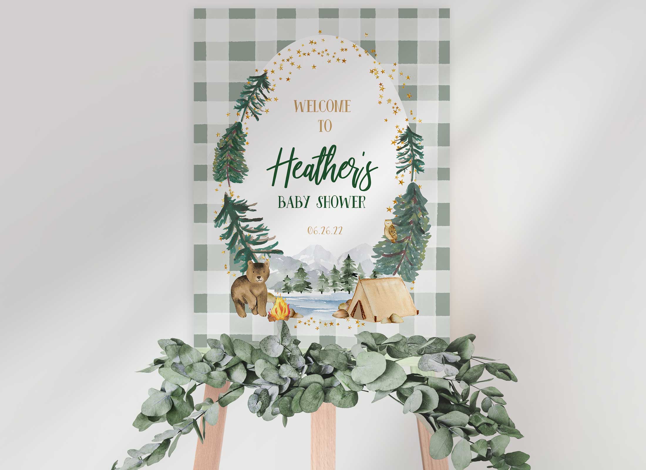 Explorer Baby Shower Welcome Sign Plaid – Helia Design Co.
